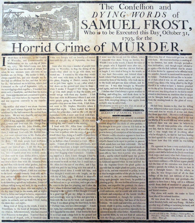 The Confession and Dying Words of Samuel Frost | Graphic Arts