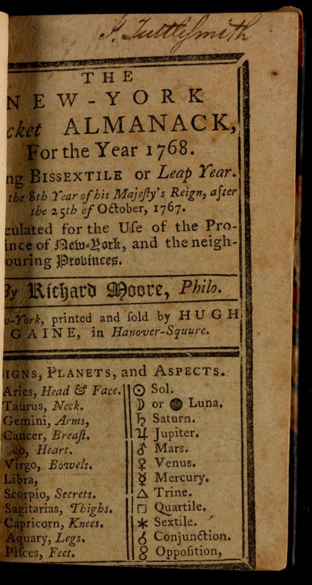 Vulgar notes in almanacs 1768 to 1795 | Graphic Arts