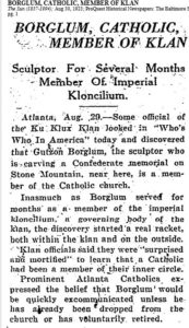 Klan shocked to find Borglum is Catholic; Catholics shocked to find his ...